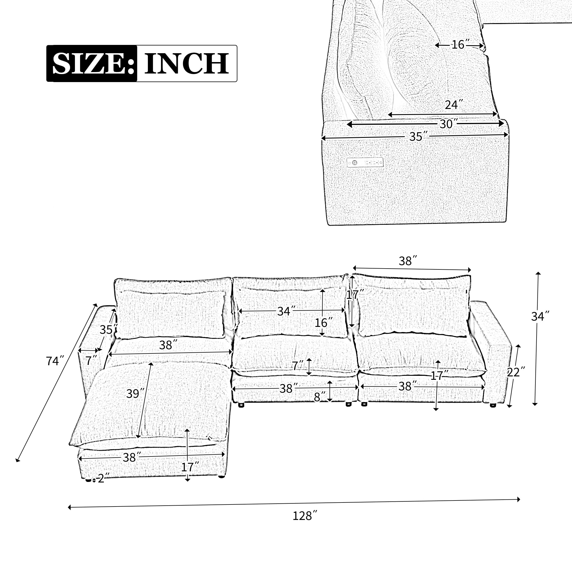 Merax 128" Sectional Sofa with Movable Ottoman and Soft Back Pillows, 4 Seat Sleeper Cloud Couch Set, L Shaped Convertible Chenille Upholstered SofaBed for Living Room, Apartments, Beige