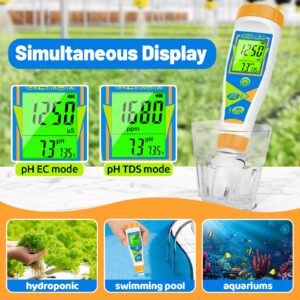 CIZTADA pH Meter for Water Digital EC and PPM Meter for Hydroponics Nutrient 4 in 1 pH EC TDS Temperature Tester with Large Display for Indoor Plant Grow DWC Setup Aeroponic Pool Aquarium