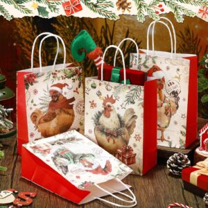 Trandraft 12 Pcs Christmas Kraft Gift Bags with Handles Christmas Goody Bags Holiday Paper Gift Bags Heavy Duty Gift Bags for Christmas Treats Goody Holiday Party Supplies Favors(Chicken)