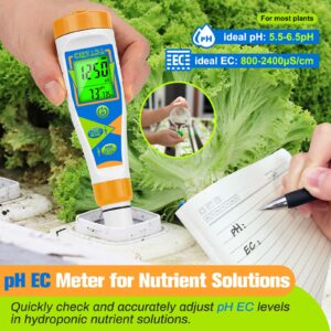 CIZTADA pH Meter for Water Digital EC and PPM Meter for Hydroponics Nutrient 4 in 1 pH EC TDS Temperature Tester with Large Display for Indoor Plant Grow DWC Setup Aeroponic Pool Aquarium