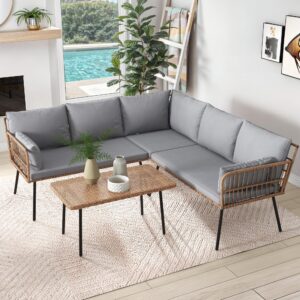 yitahome 4 pieces sectional sofa couch, l-shaped sofa with 5 seater for living room, detachable lounger with thickness cushions and side table - grey