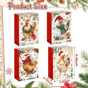 Trandraft 12 Pcs Christmas Kraft Gift Bags with Handles Christmas Goody Bags Holiday Paper Gift Bags Heavy Duty Gift Bags for Christmas Treats Goody Holiday Party Supplies Favors(Chicken)