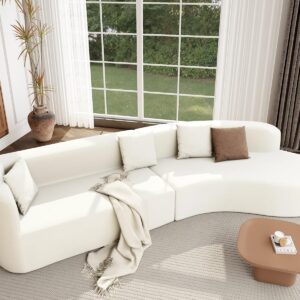 Suheww Large Curved Sectional Couch Curved Cloud Sofa, Modern Sectional Curved Couch for Living Room, Modern Comfy Curved Couch Curved Boucle Sofa Couch with 3 Pillows for Living Room(Beige,Chenille)