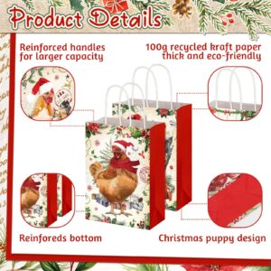 Trandraft 12 Pcs Christmas Kraft Gift Bags with Handles Christmas Goody Bags Holiday Paper Gift Bags Heavy Duty Gift Bags for Christmas Treats Goody Holiday Party Supplies Favors(Chicken)