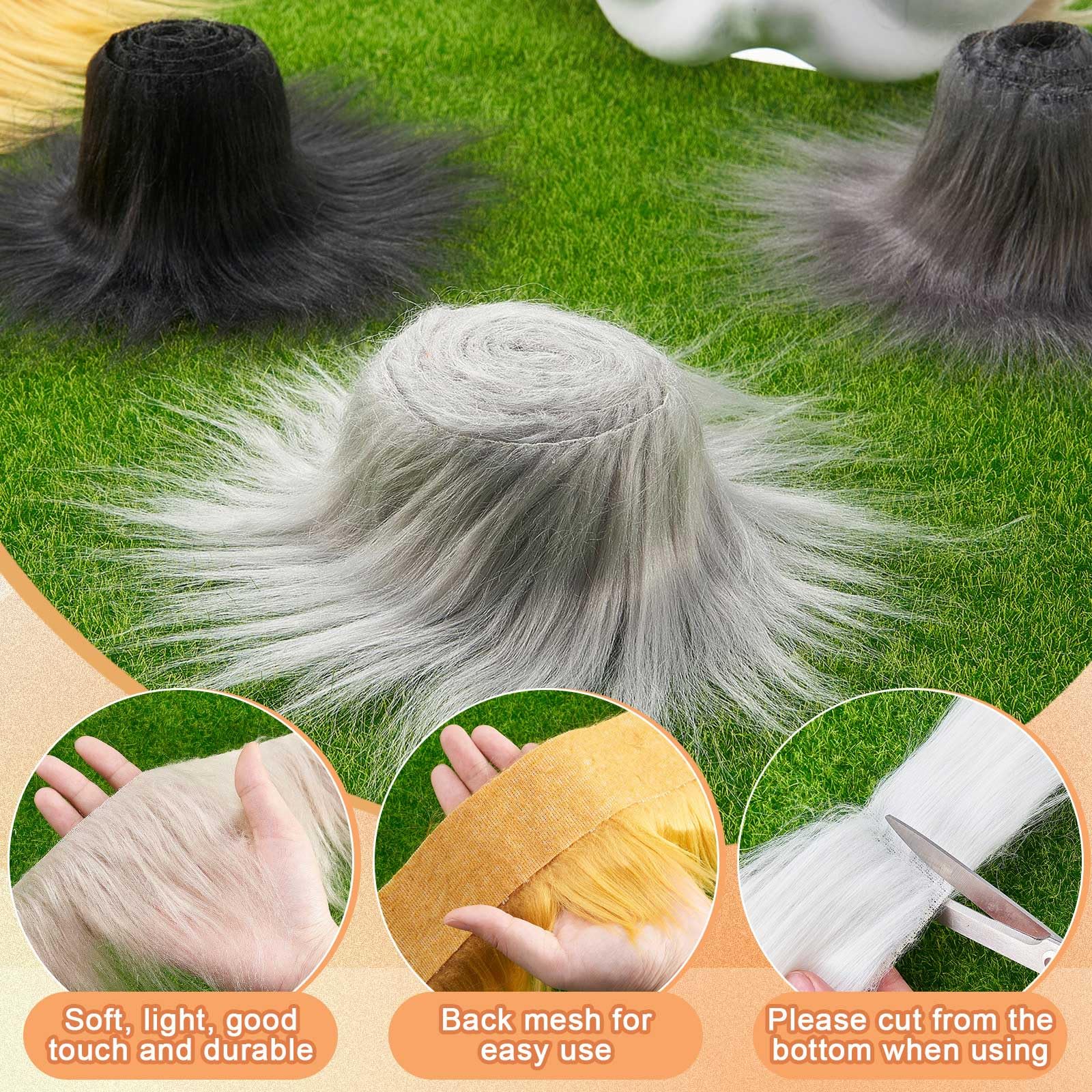 Seenelling 6 Pcs Faux Fur Strips For Therian Mask Fluffy Fuzzy Fur Fabric Craft Fur for Therian Gear Furry Mask DIY Material(Vibrant Color,6 Pcs)