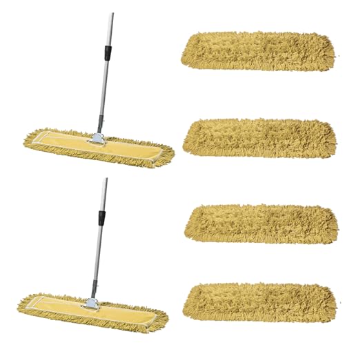 24 Inch Yellow Dust Mop with Metal Handle and 24 Inch Dust Mop Refill Bundle - 2 Mop Sets and 4 Refills