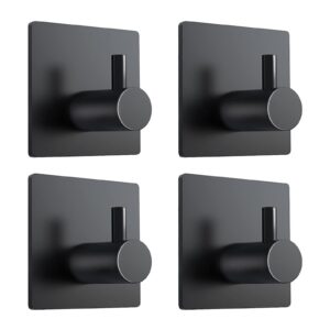 thaijoy adhesive hooks - 4 pack，heavy duty waterproof towel hooks，sus304 stainless steel adhesive coat hooks，for bathroom, kitchen, office, school black shower hook hanger