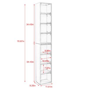 MAKIAAP Dark Brown Tall Narrow Bookshelf,8-Tiers Bookcase with Adjustable Shelves,Double-Decker Combination Thin Media Tower Rack,CD DVD Slim Storage Cabinet for Living Room,Bedroom,Studio and Office