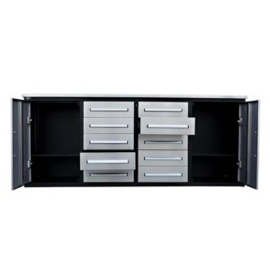 TTBKA 7' Storage Cabinet with Workbench, 10 Drawers, 2 Cabinets, Locks & Sliding Rails, Size:87.8" L x 23.62" W x 38.19" H (Silver)