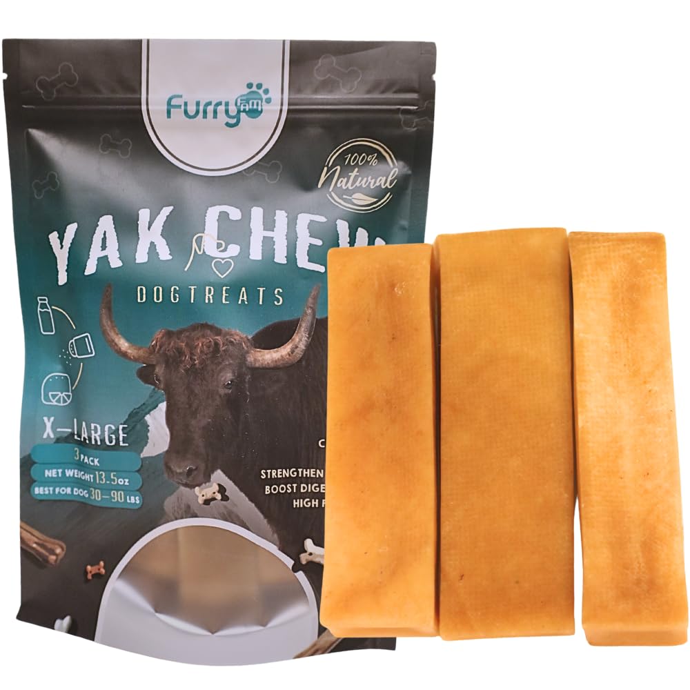 Furry Fam | Yak Cheese Himalayan Dog Chews - Yak Chews Long Lasting - Dental Chews for Dog - Healthy Dog Treats (Extra Large - 3 Sticks)