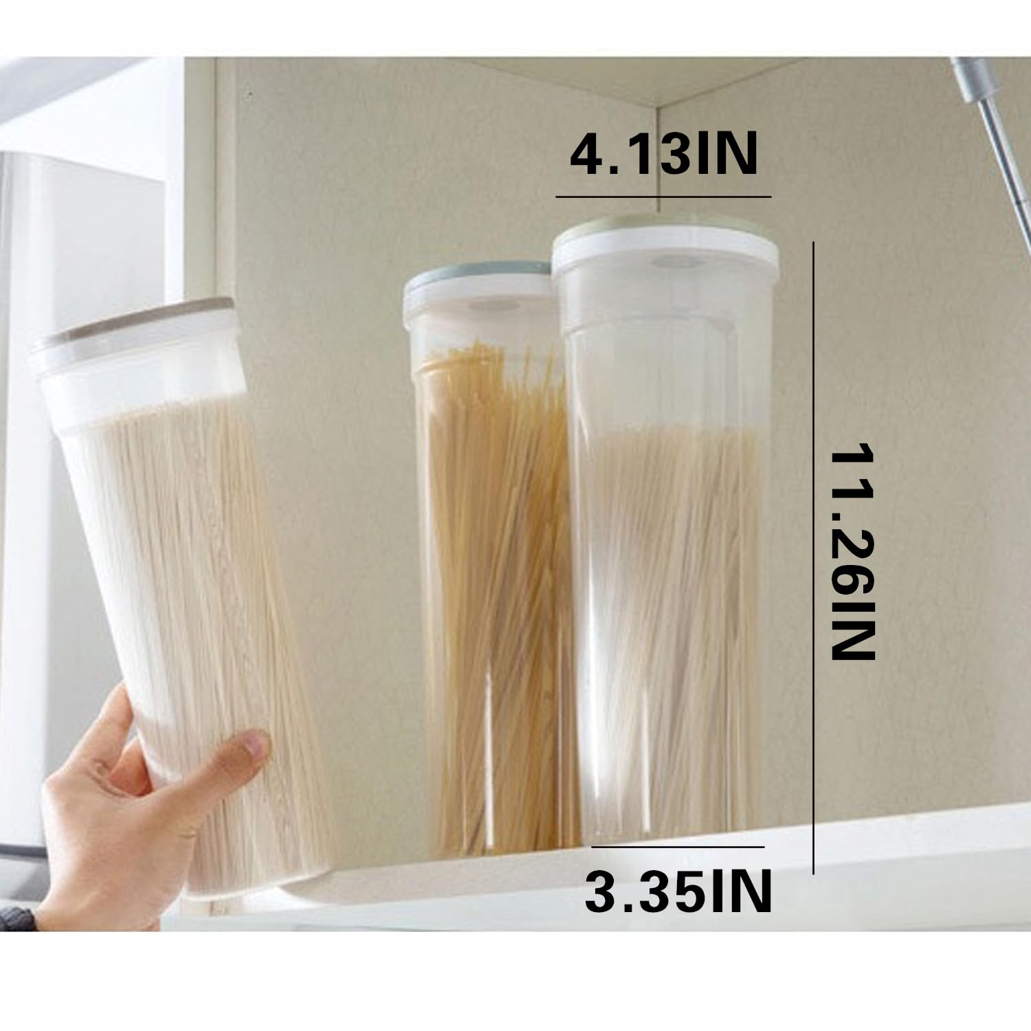 COMZPLIFE 3.2L Plastic Spaghetti Food Storage, Tall Pasta Jar organizer with Controllable Lid For Flour, Sugar, Pasta, Cereal and Noodles (2Pcs)