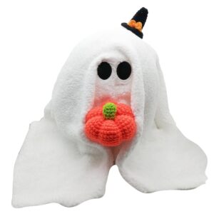 huaxmade personalized custom halloween ghost pillow with pumpkin, gus the ghost halloween knit plush soft pumpkin pillow for halloween decorations