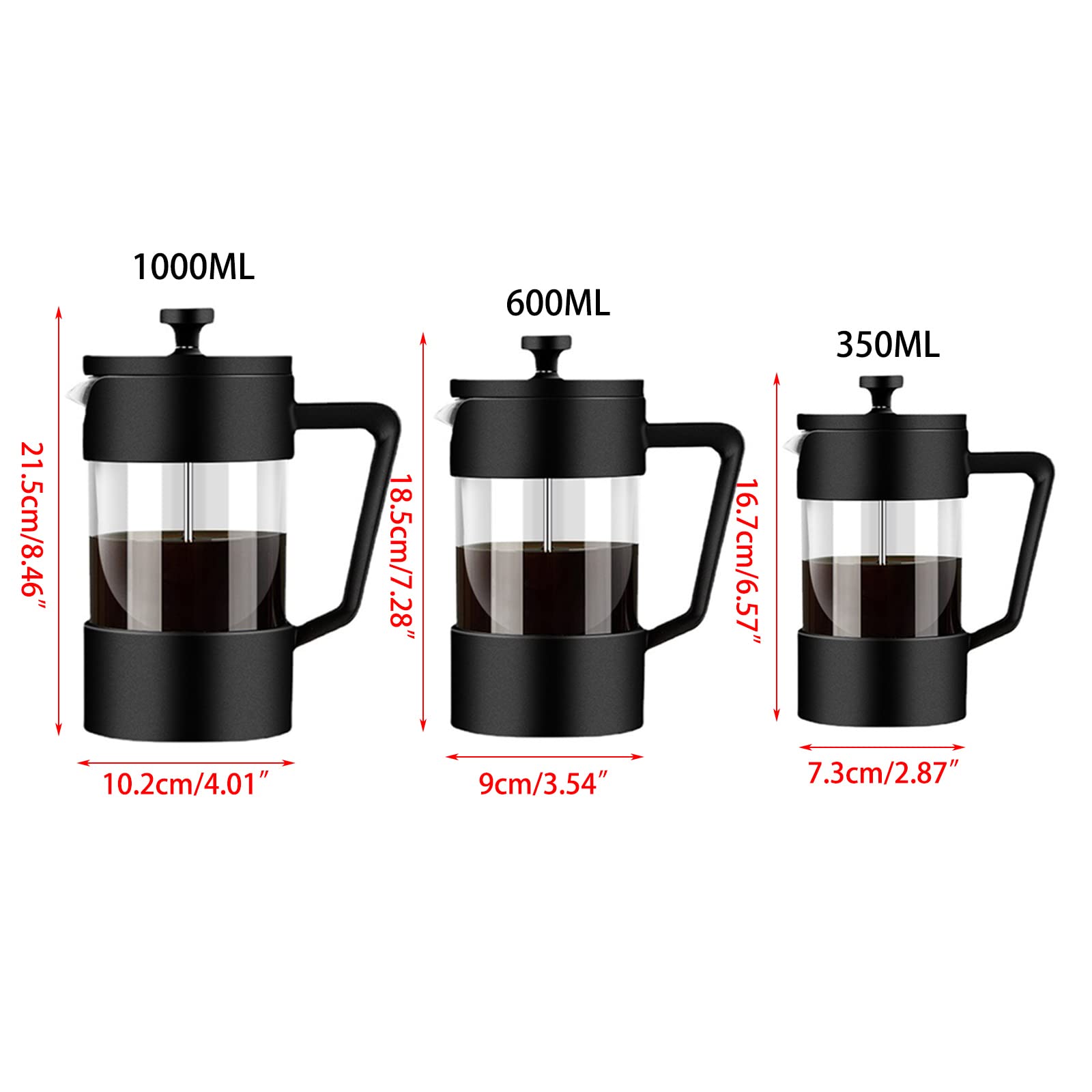 350/600/1000ml Thickened Glass Coffee Press- Espresso- Coffee Tea Maker Coffee Hand-Made Pot Frothed Milk Press