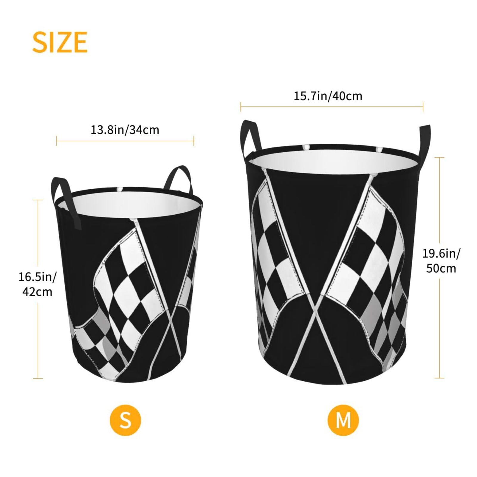 Black White Formula Checkered Flags Pattern Printed Circular Hamper Laundry Basket For Bathroom Toy Storage Organizer Basket Collapsible Round With Handles Laundry Hamper