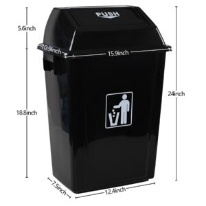 Yuright 4 Packs 13 Gallon Plastic Trash Can with Swing Lid, Kitchen Swing Top Garbage Can, Black