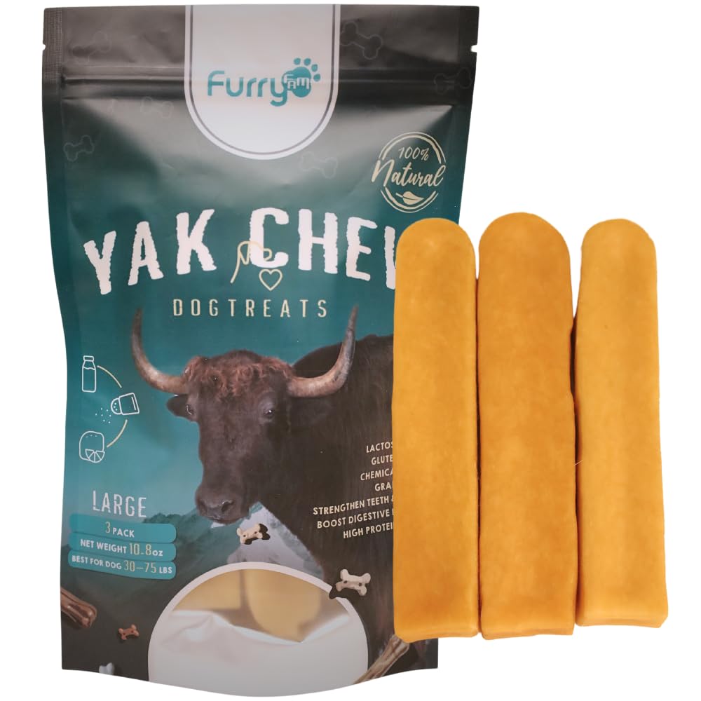 Furry Fam | Yak Cheese Himalayan Dog Chews - Dog Treats for Small Breed - Yak Chews Long Lasting - Dental Chews for Dog - Healthy Dog Treats (Large - 3 Sticks)