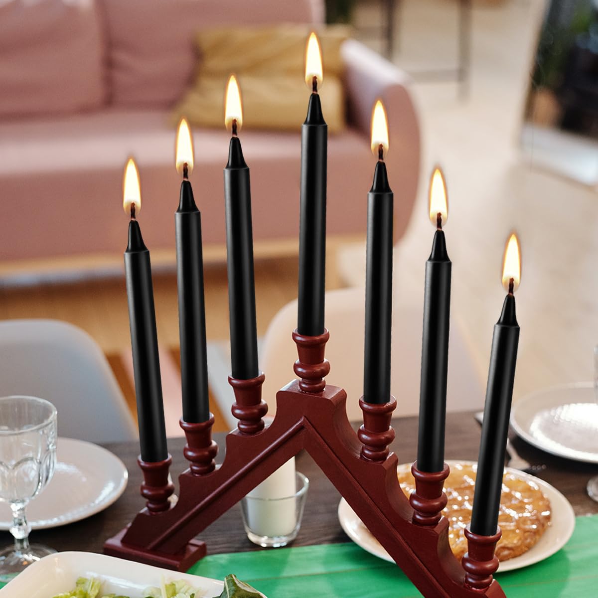 4 Inch Smokeless Black Taper Candles, Pack of 20, Long-Lasting Lighting Options for Dinners, Parties, Ceremonies and Shabbat, Burns 1.5 Hours Each