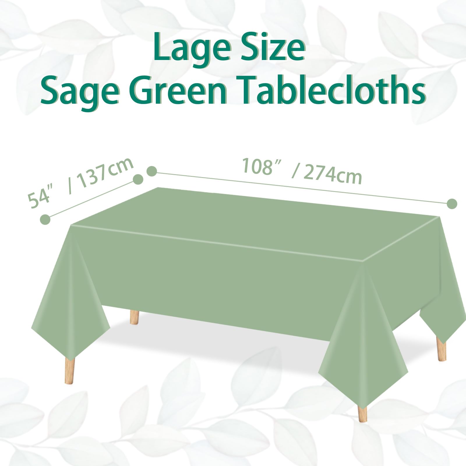 Sage Green Plastic Tablecloths Disposable, Light Green Outdoor Tablecloth Sage Table Cover Supplies for Bridal Shower Baby Shower Birthday Wedding House Warming Party Decorations, 108'' x 54'', 4pcs