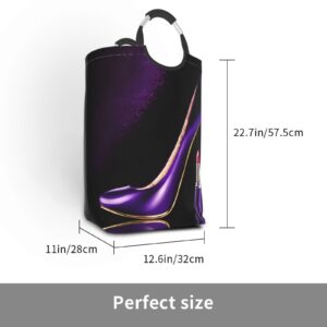 Elegant Purple High Heels With Lipstick Printed Laundry Basket 50 L Capacity Laundry Hamper Collapsible Water Proofing Dirty Clothes Basket For Bathroom, Laundry, Bedroom