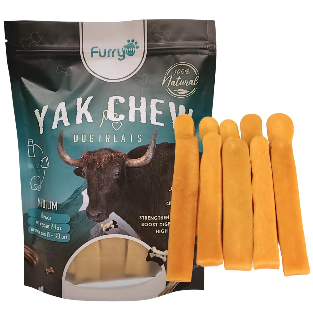 Furry Fam | Yak Cheese Himalayan Dog Chews - Dog Treats for Small Breed - Yak Chews Long Lasting - Dental Chews for Dog - Healthy Dog Treats (Medium - 10 Sticks)