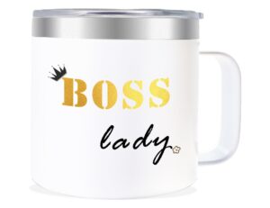 echomaven bosses day gifts for her, boss lady gifts, boss lady appreciation gifts, boss lady stainless steel coffee mug with lid straw, birthday christmas gifts for boss lady women, black