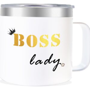 EchoMaven Bosses Day Gifts for Her, Boss Lady Gifts, Boss Lady Appreciation Gifts, Boss Lady Stainless Steel Coffee Mug with Lid Straw, Birthday Christmas Gifts for Boss Lady Women, Black