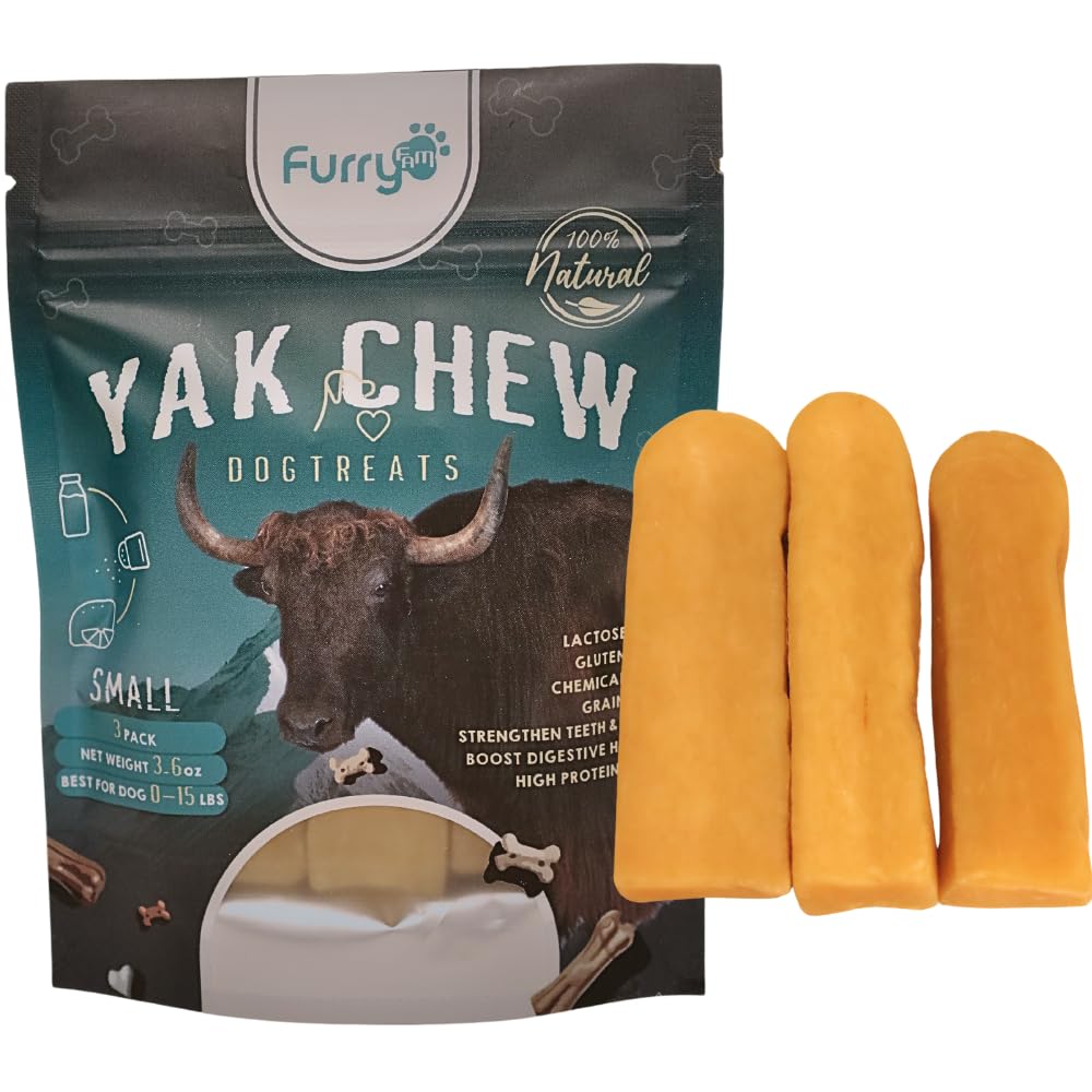 Furry Fam | Yak Cheese Himalayan Dog Chews - Dog Treats for Small Breed - Yak Chews Long Lasting - Dental Chews for Dog - Healthy Dog Treats (Small - 3 Sticks)