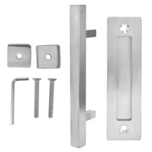 taniqiaca stainless steel sliding barn door handle - double sided brushed finish, ergonomic & for garage, barn, closet - installation for home & commercial use