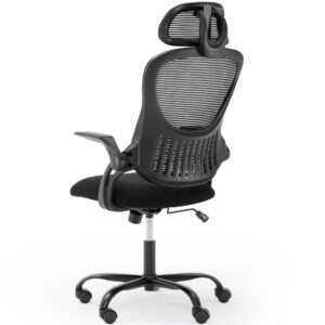 Ergonomic Home Mesh Office Chair-Computer Desk Swivel Reclining Chair with Wheels, Lumbar Support, Comfy Work Gaming Chair for Adults-Adjustable Headrest, Storage Basket for Home Office, Gaming, Black