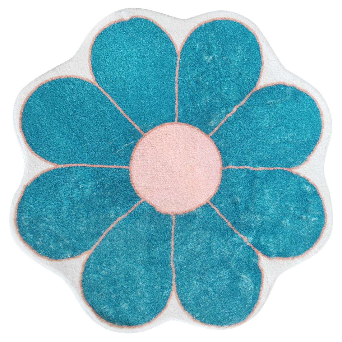 Poowe Teal Blue Flower Shaped Rug,Cute Round Rug for Bedroom Living Room, Fluffy Circular Rug Washable Nursery Rug for Kids Room Nonslip Indoor Floor Mat for Entryway-39.4" Round