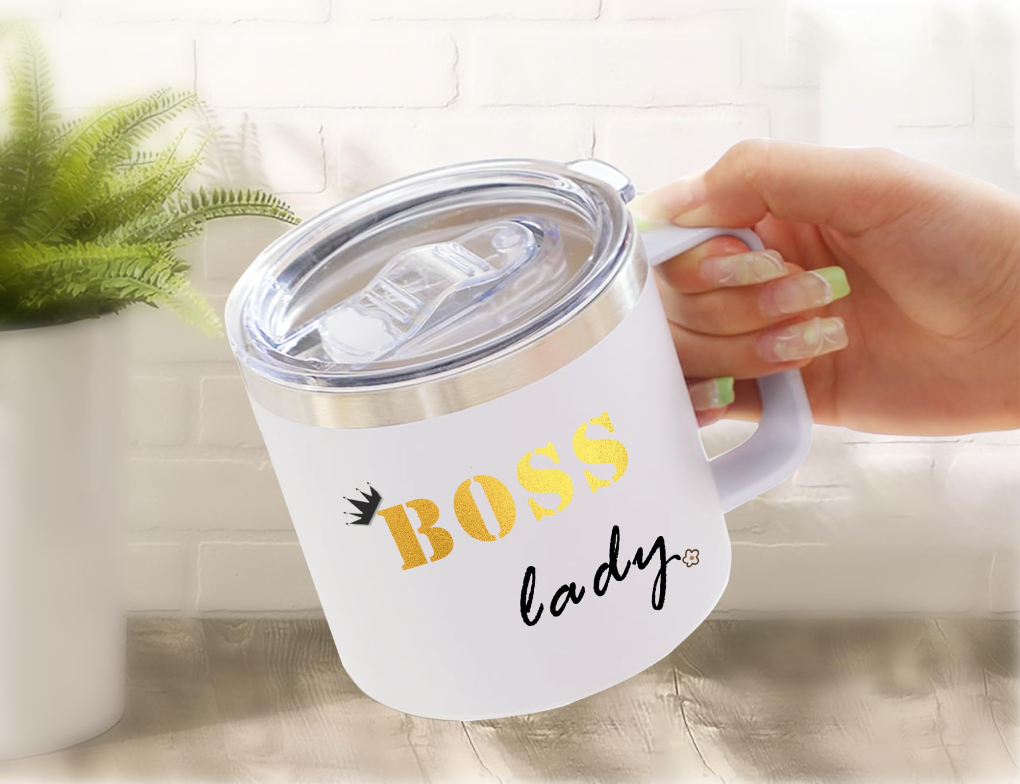 EchoMaven Bosses Day Gifts for Her, Boss Lady Gifts, Boss Lady Appreciation Gifts, Boss Lady Stainless Steel Coffee Mug with Lid Straw, Birthday Christmas Gifts for Boss Lady Women, Black