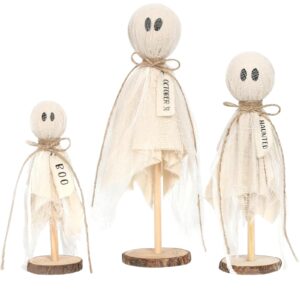 dnchgoya halloween ghost decor kit table 3pcs halloween ghosts on wooden stand for table centerpieces halloween party decorations spooky ghost crafts