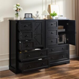 SOOWERY Dresser for Bedroom, 5 Drawer Wood Dresser, Black Dresser Farmhouse Dressers with 5 Wooden Drawers and Storage Cabinet, 48 Inch Tall Chest of Drawers for Bedroom, Living Room