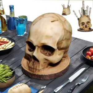 large skull knife holder for kitchen storage,resin skull knife stand,horror kitchen storage head rack kitchen,head shape knife holder,halloween skull ornaments gifts,6.89 * 9.06in