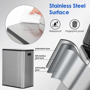 Trash Can,Stainless Steel Trash Can with Hinged Lids,Dual Trash and Recycling Bins for Kitchen,60 Liter(2x30L) 16 Gallon,Foot Pedals Garbage Can,Soft Close,Side Handles