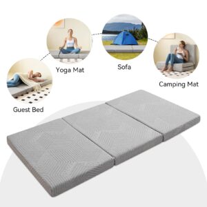 AMICLIBER 4 Inch Tri-Fold Mattress, Twin Memory Foam Foldable Mattress, Tri Folding Mattress with Washable Cover, 75"x 38"x 4",Light Grey