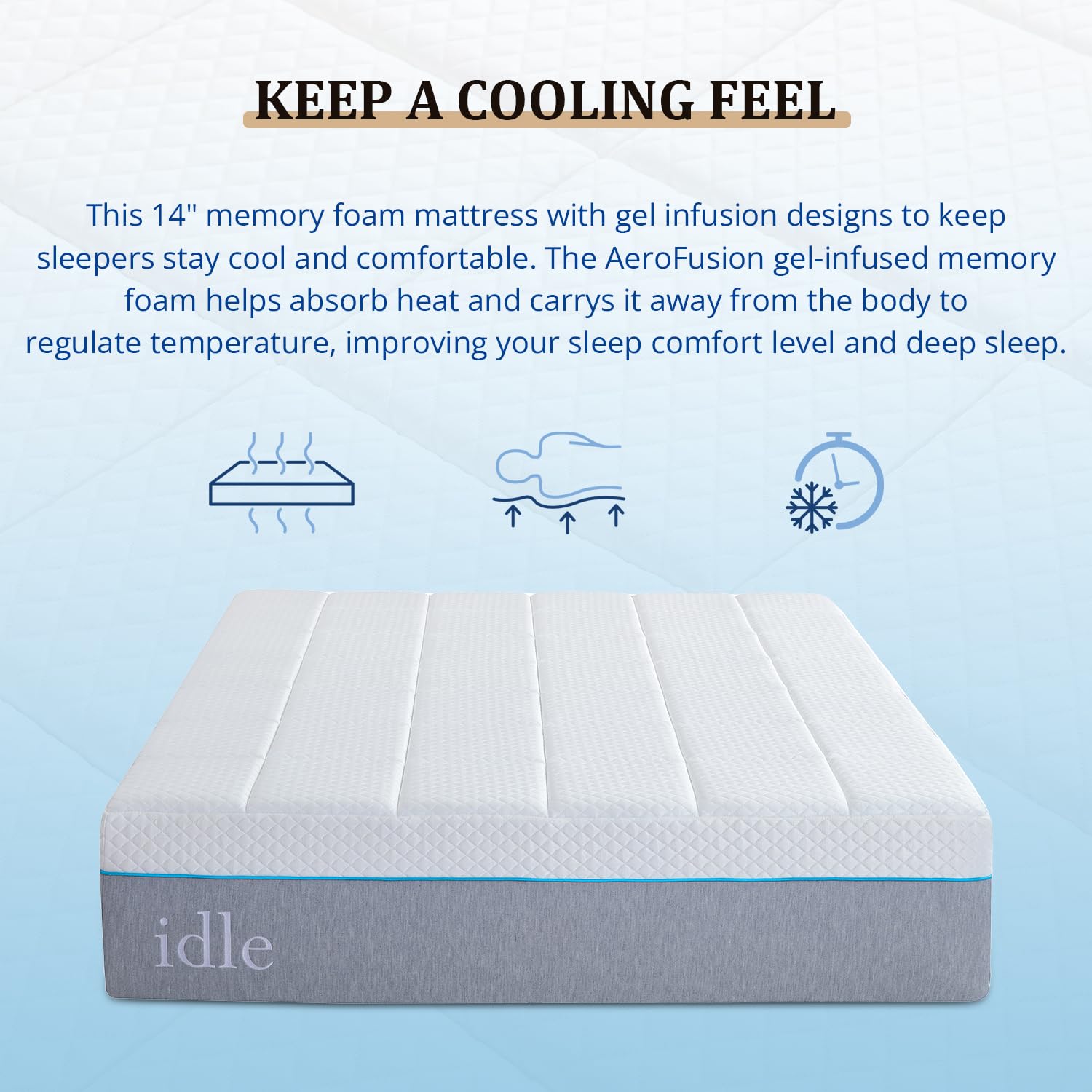 EGOHOME King Mattress 14 Inch Cooling Gel Memory Foam, Fiberglass Free, Mattress Bed in a Box for Back Pain Relief, Medium Firm, CertiPUR-US Certified, 76”x80”x14”, White