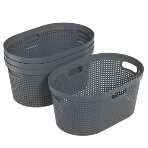 dehouse 40 l large plastic laundry basket with handles, 4 pack plastic clothes laundry basket, 22.44" l x 14.96" w x 10.31" h, gray