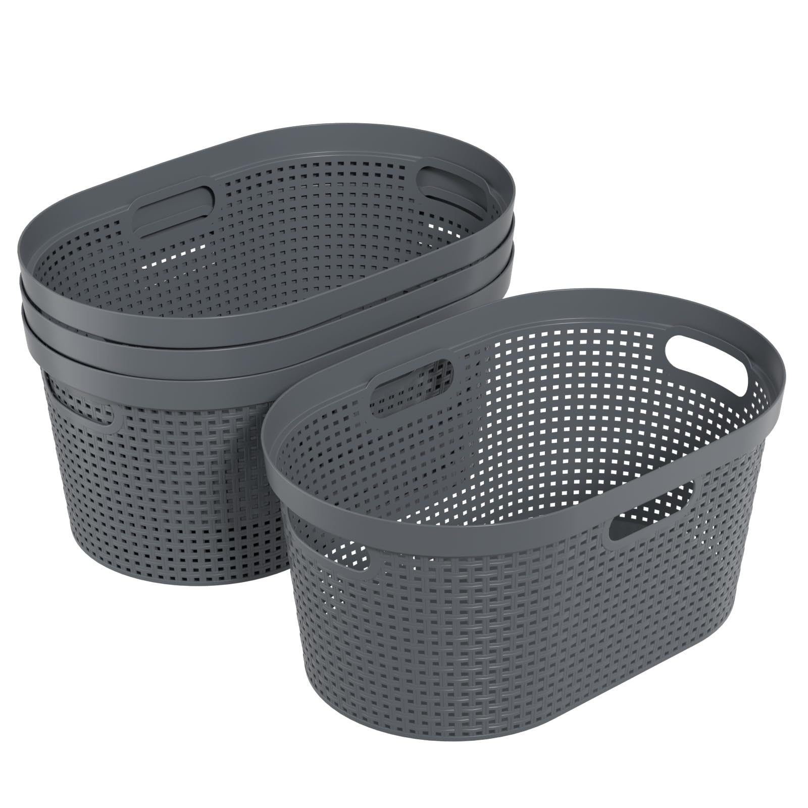 Dehouse 40 L Large Plastic Laundry Basket with Handles, 4 Pack Plastic Clothes Laundry Basket, 22.44" L x 14.96" W x 10.31" H, Gray