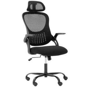 ergonomic home mesh office chair-computer desk swivel reclining chair with wheels, lumbar support, comfy work gaming chair for adults-adjustable headrest, storage basket for home office, gaming, black