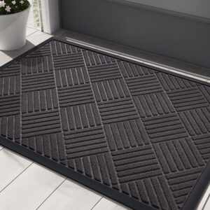 ztionhd front door mat outside entrance, indoor outdoor low profile rubber doormat, waterproof heavy duty patio mat, fade resistant, easy clean all-weather durable, small 17x29.5 inch grey striped