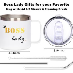 EchoMaven Bosses Day Gifts for Her, Boss Lady Gifts, Boss Lady Appreciation Gifts, Boss Lady Stainless Steel Coffee Mug with Lid Straw, Birthday Christmas Gifts for Boss Lady Women, Black