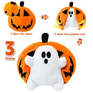 GYNAKJ Halloween Pumpkin Ghost Plush Toy with Zipper – Cute Jack-o’-Lantern Ghost Pillow Decoration – Soft and Cuddly for Boys and Girls Plush Toy