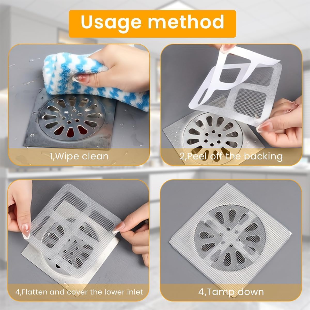 Disposable Shower Drain Hair Catcher, Drain Hair Catcher Waterproof Mesh Stickers for Bathroom Accessories, Apartment Essentials for Kitchen, Sink, Bathtub (4" X 4") (10)