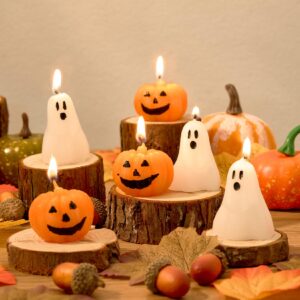 10 pcs halloween ghost candles pumpkin candles, cute halloween candles thanksgiving fall candles handmade wax burning candles for halloween party decorations ghost decor