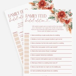 All Ewired Up 50 Bridal Family Feud (50-Cards) Fall in Love, Fun Wedding Shower Decorations Party Rehearsal Dinner Game Activity, Autumn Sienna Burnt Orange Florals