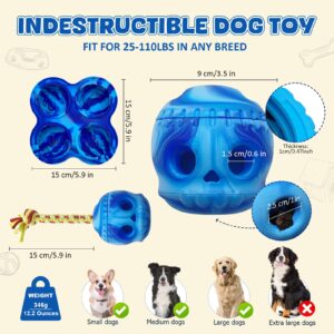 Interactive Frozen Treats Dog Toy with Mold, Dispensing Toys for Aggressive Chewer No-Boredom, Skull Fillable Slow Feeder with Rope, Tough Rubber Puzzle Dog Ball Keep Them Busy Mental Enrichment Toys