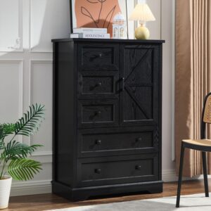 soowery dresser for bedroom, 5 drawer wood dresser, black dresser farmhouse dressers with 5 wooden drawers and storage cabinet, 48 inch tall chest of drawers for bedroom, living room