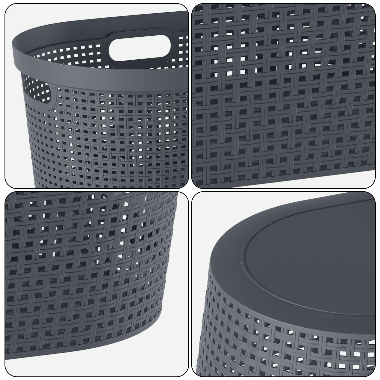 Zerdyne 40 L Plastic Clothes Laundry Basket, 4-Pack Plastic Laundry Hamper with Cutout Handle, Gray