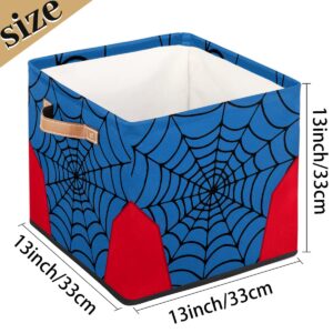 LLCXCSI Storage Bin Closet Organizer Bins with Handles, Blue Spider Web Decorative Collapsible Cube Storage Baskets for Nursery Shelf, Clothes, Toy, Towel, Book, 13"x 13"